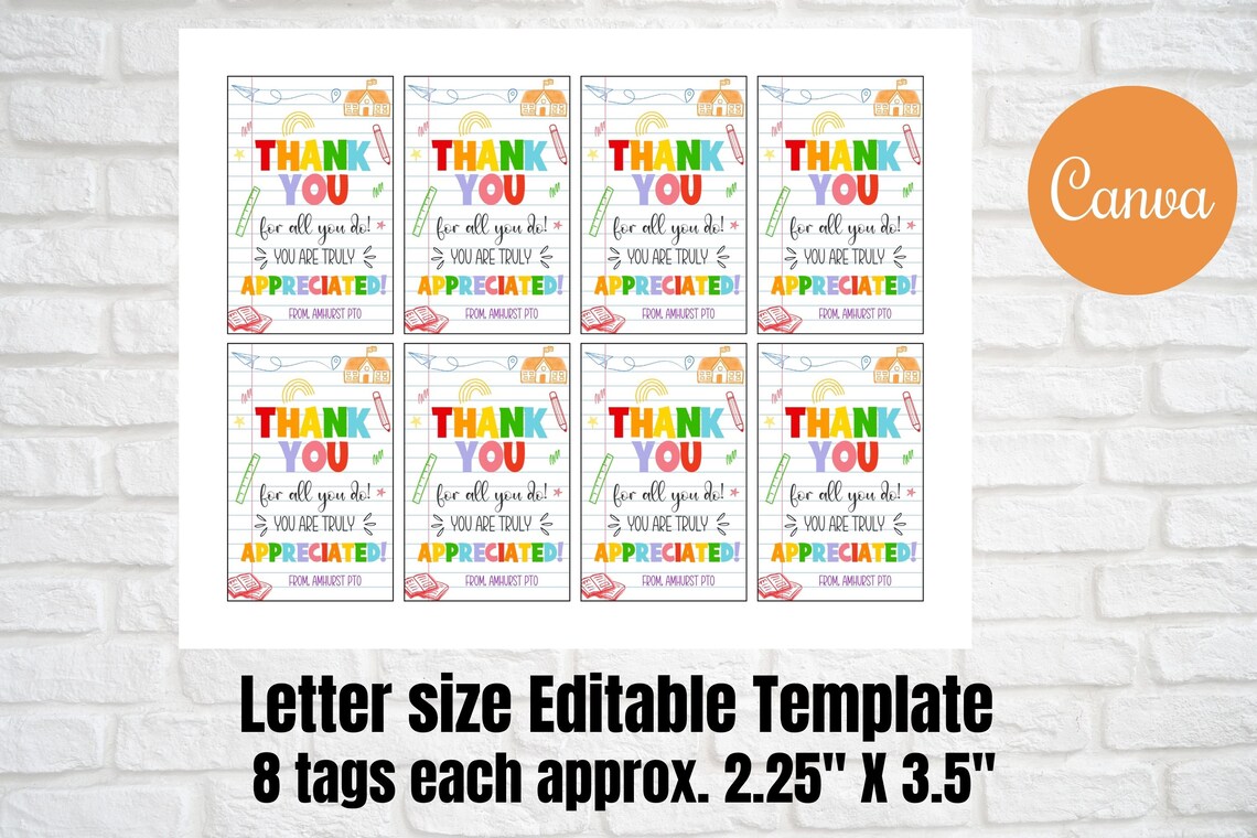 Teacher Appreciation Gift Tags, Thank You for All You Do,thank You Gift ...