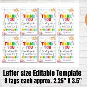 Teacher Appreciation Gift Tags, Thank You for All You Do,thank You Gift ...