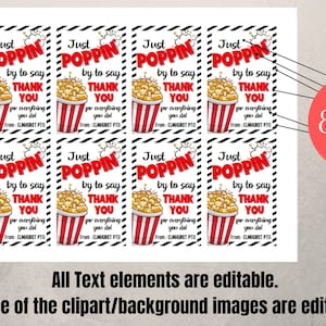 Popcorn Appreciation Gift Tag,just Poppin by to Say Thank You Gift Tag ...