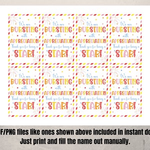 Bursting With Appreciation Teacher Appreciation Week Gift Tags, Staff ...