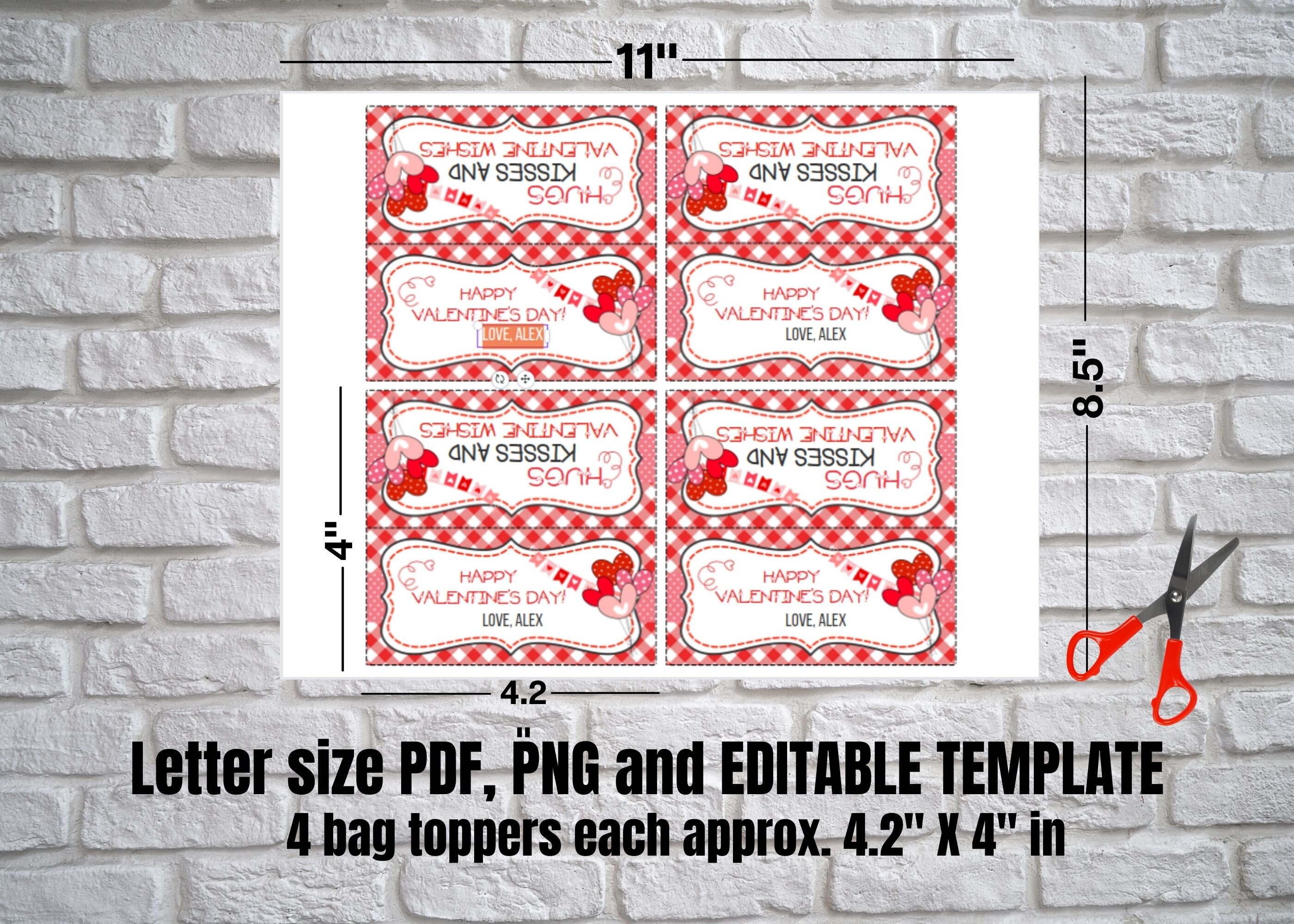 Valentine Treat Bag Toppers for Kisses, Button Candies Fold Over Labels ...