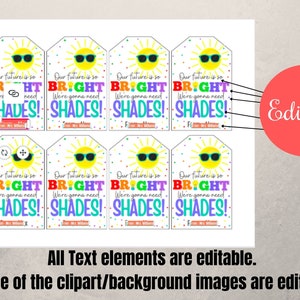 End of Year Class Sunglasses/shades Gift Tags, Your Future is so Bright ...