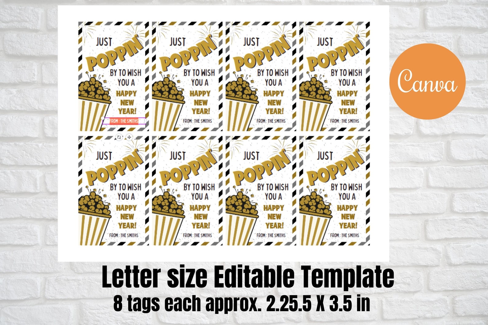Just Poppin by to Say Happy New Year Gift Tags for Popcorn, Teacher ...