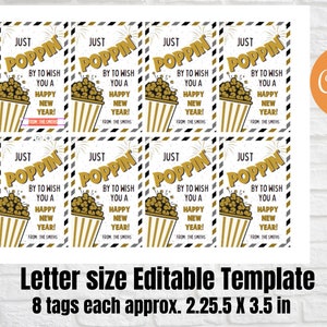 Just Poppin by to Say Happy New Year Gift Tags for Popcorn, Teacher ...