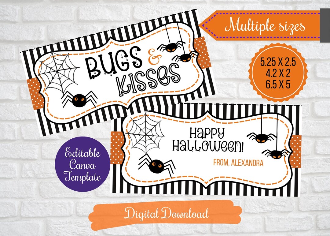 Bugs and Kisses Halloween Treat Bag Topper, Editable Halloween Gift ...