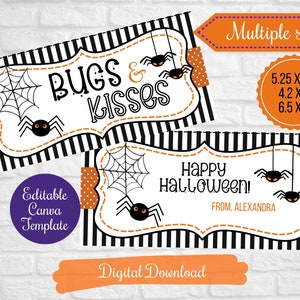 Bugs and Kisses Halloween Treat Bag Topper, Editable Halloween Gift ...