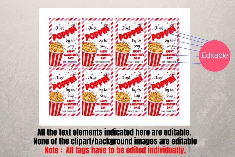 Valentine Popcorn Gift Tags, Just Poppin by to Say Happy Valentines Day ...