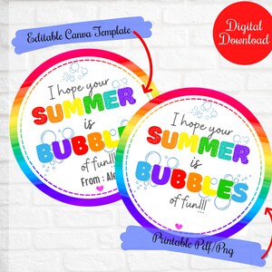 End of Year Class Bubbles Gift Tags, Hope Your Summer is Bubbles of Fun ...