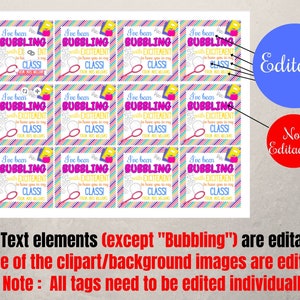 First Day of School Bubbles Gift Tags, I Am Bubbling With Excitement to ...