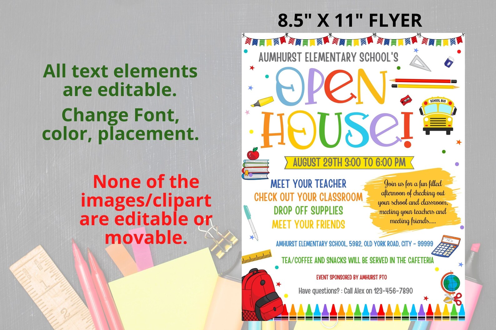 Back to School Open House Flyer for PTO, PTA, Printable Open House for ...
