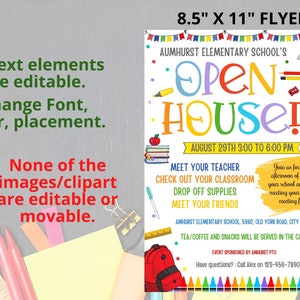 Back to School Open House Flyer for PTO, PTA, Printable Open House for ...