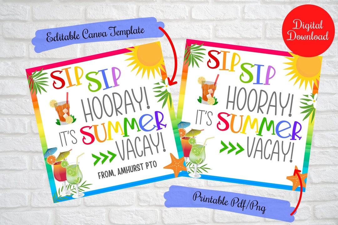 Sip Sip Hooray Its Summer Vacay Gift Tags Teacher - Etsy