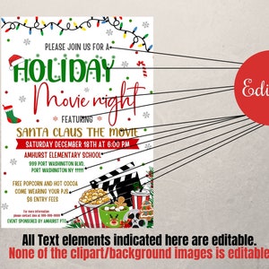 Editable Christmas Movie Night Invitation Template, PTO PTA Community ...