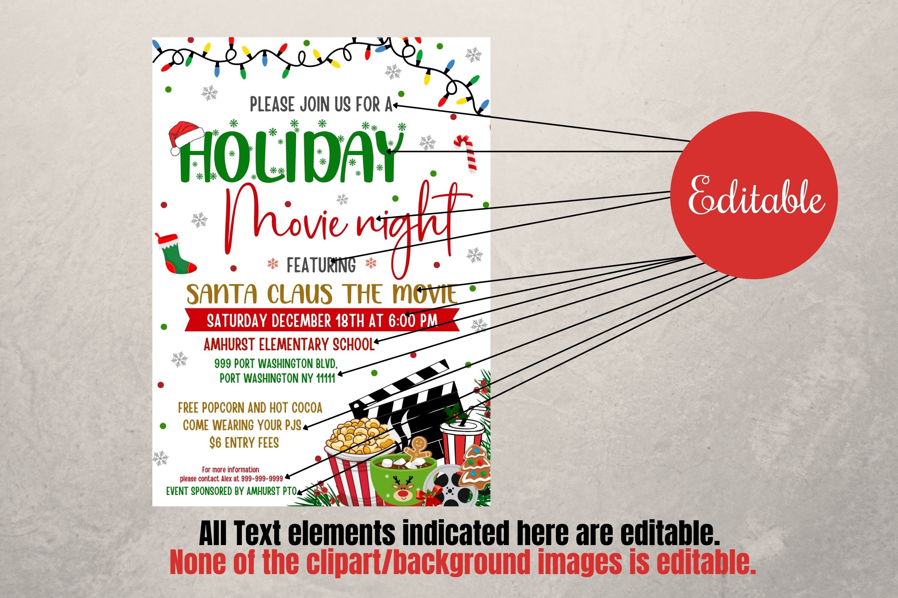 Editable Christmas Movie Night Invitation Template PTO PTA - Etsy