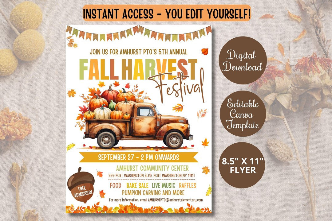 Editable Fall Harvest Festival Flyer, Printable Fall Halloween ...