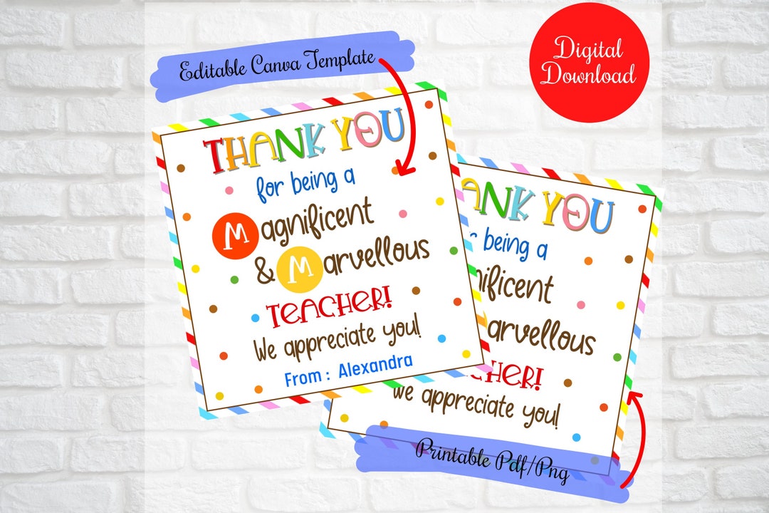 M&M Candy Gift Tags ,thank You for Being Magnificient and Marvellous ...