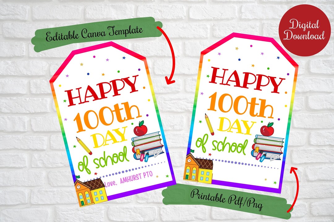 Happy 100th Day of School Gift Tags for Students, Teachers, Sweet Treat ...