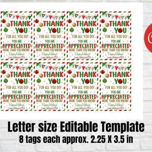 Thank You for All You Do Gift Tags , Christmas Gift Tags, Teacher ...