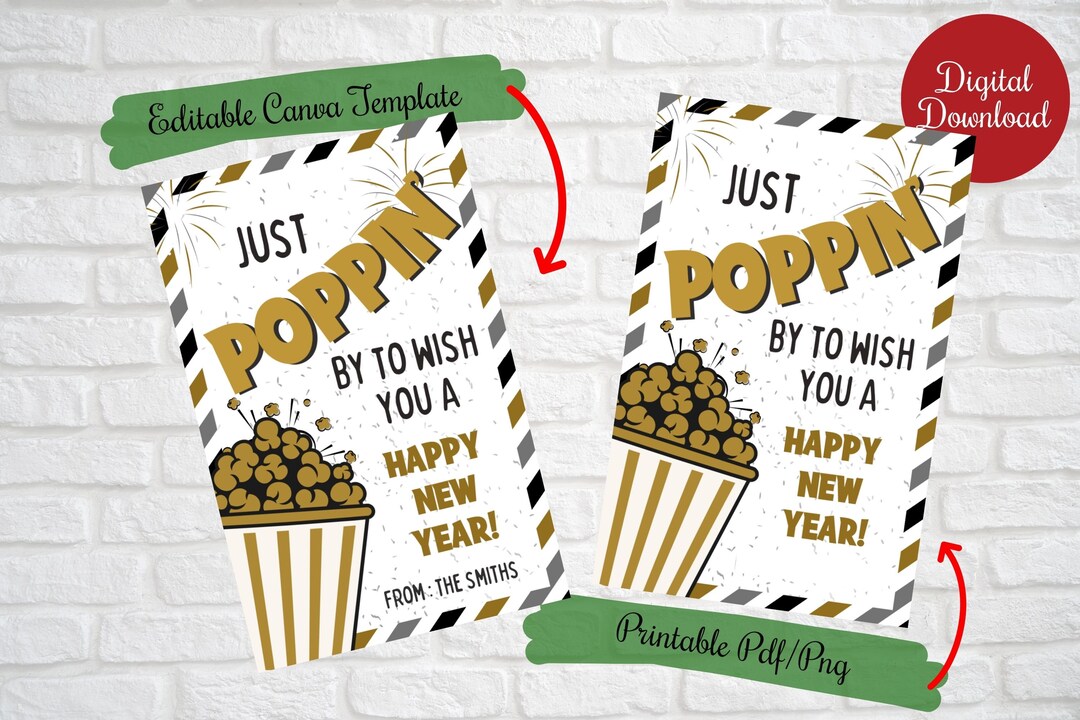 Just Poppin by to Say Happy New Year Gift Tags for Popcorn, Teacher ...