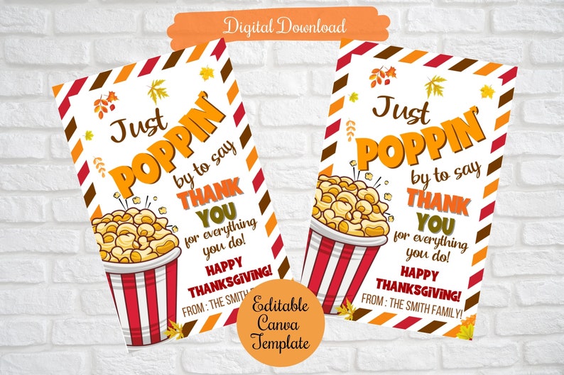 Popcorn Thanksgiving Gift Tags Just Poppin by to Say Thank | Etsy