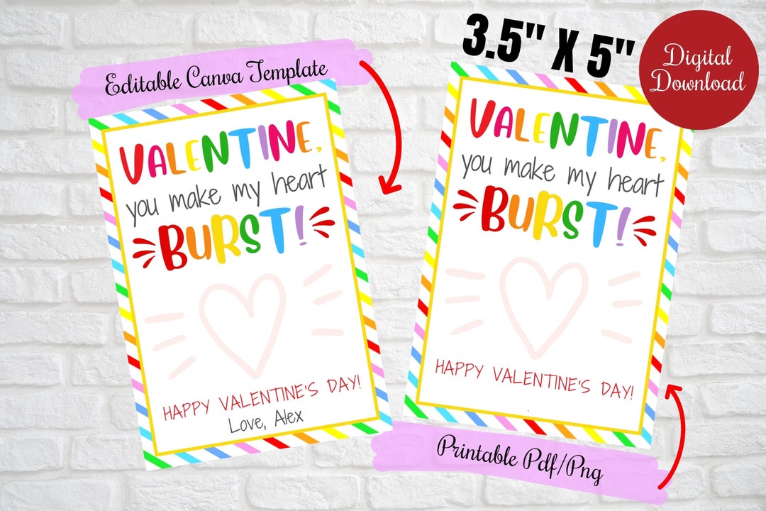 Star Burst Valentines Day Tags Fun Size ,valentine, You Make My Heart ...