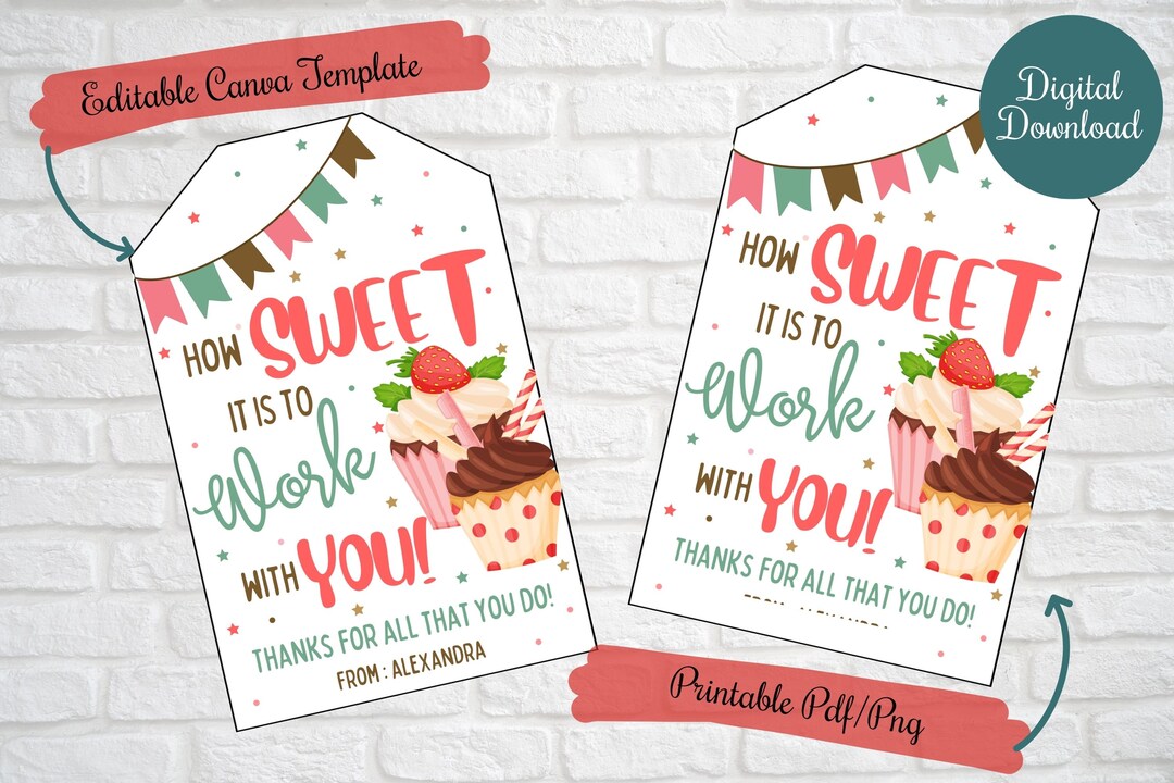 Co-worker Teammate Appreciation Cupcake Gift Tag,how Sweet It is to ...