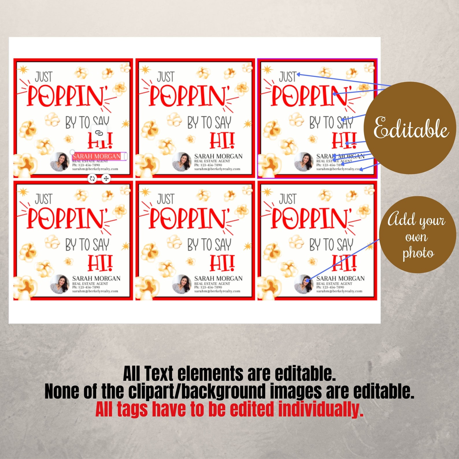 Poppin by to Say Hi Realtor Tags, Realtor Popcorn Pop by Tags, Instant ...