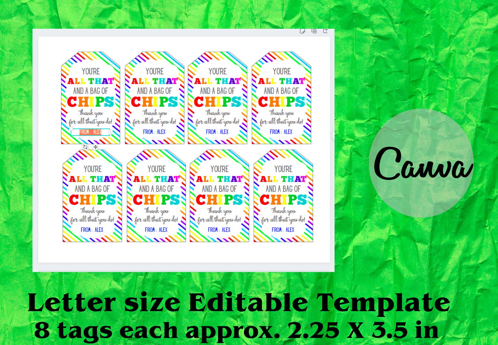 Bag of Chips Editable Thank You Gift Tags Teacher Employee - Etsy