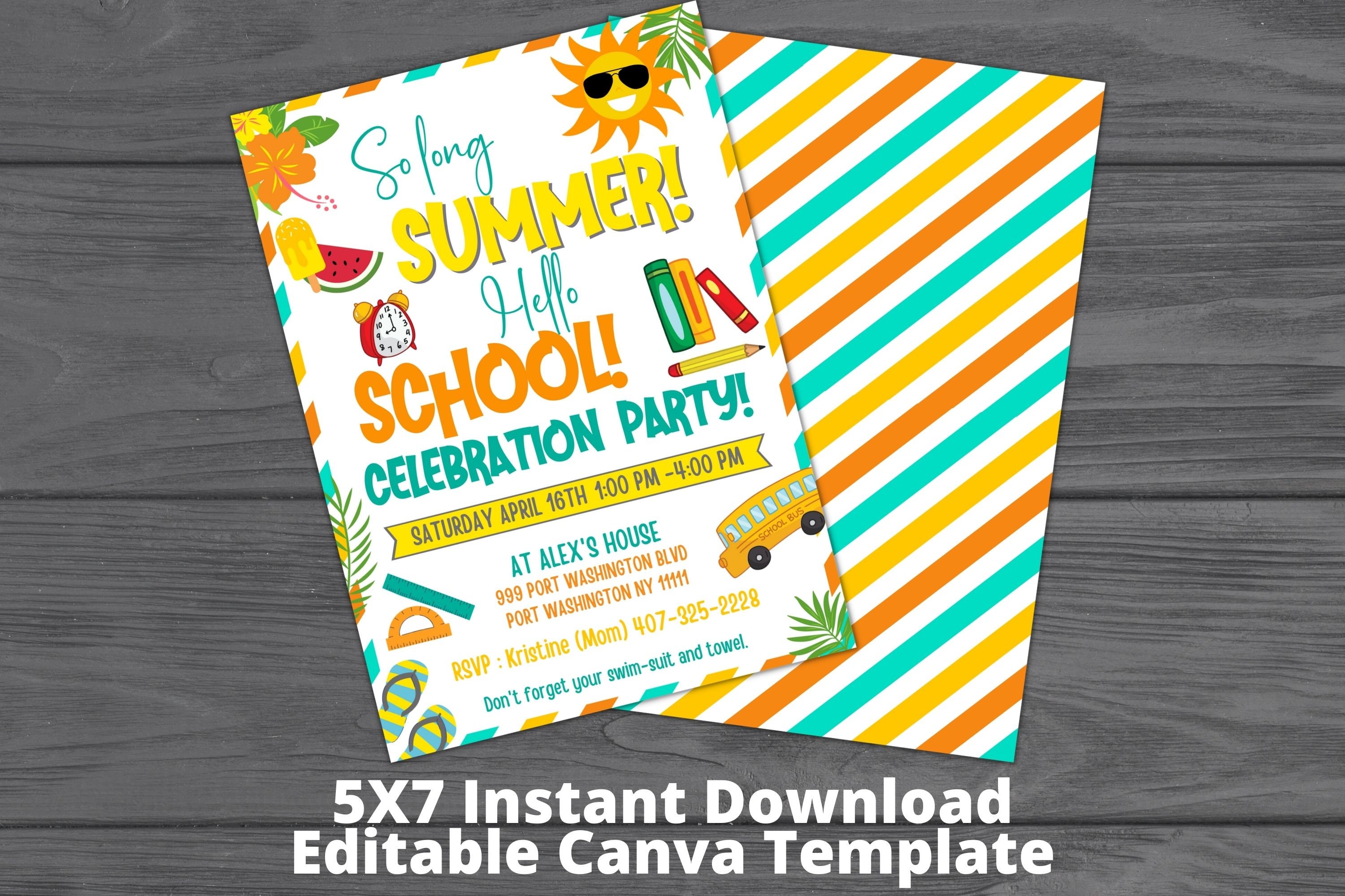 EDITABLE End of Summer Pool Party Invite Evite ,back to School Party ...