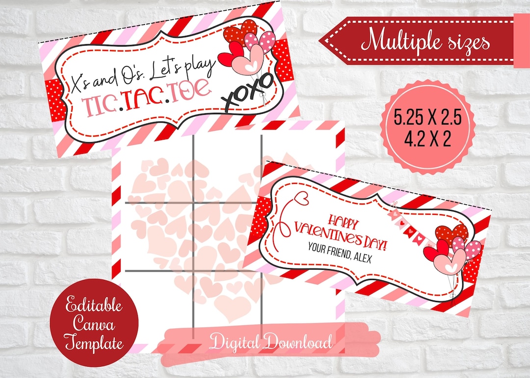 Printable Valentine Kisses Tic Tac Toe Treat Bag Topper and Card ...