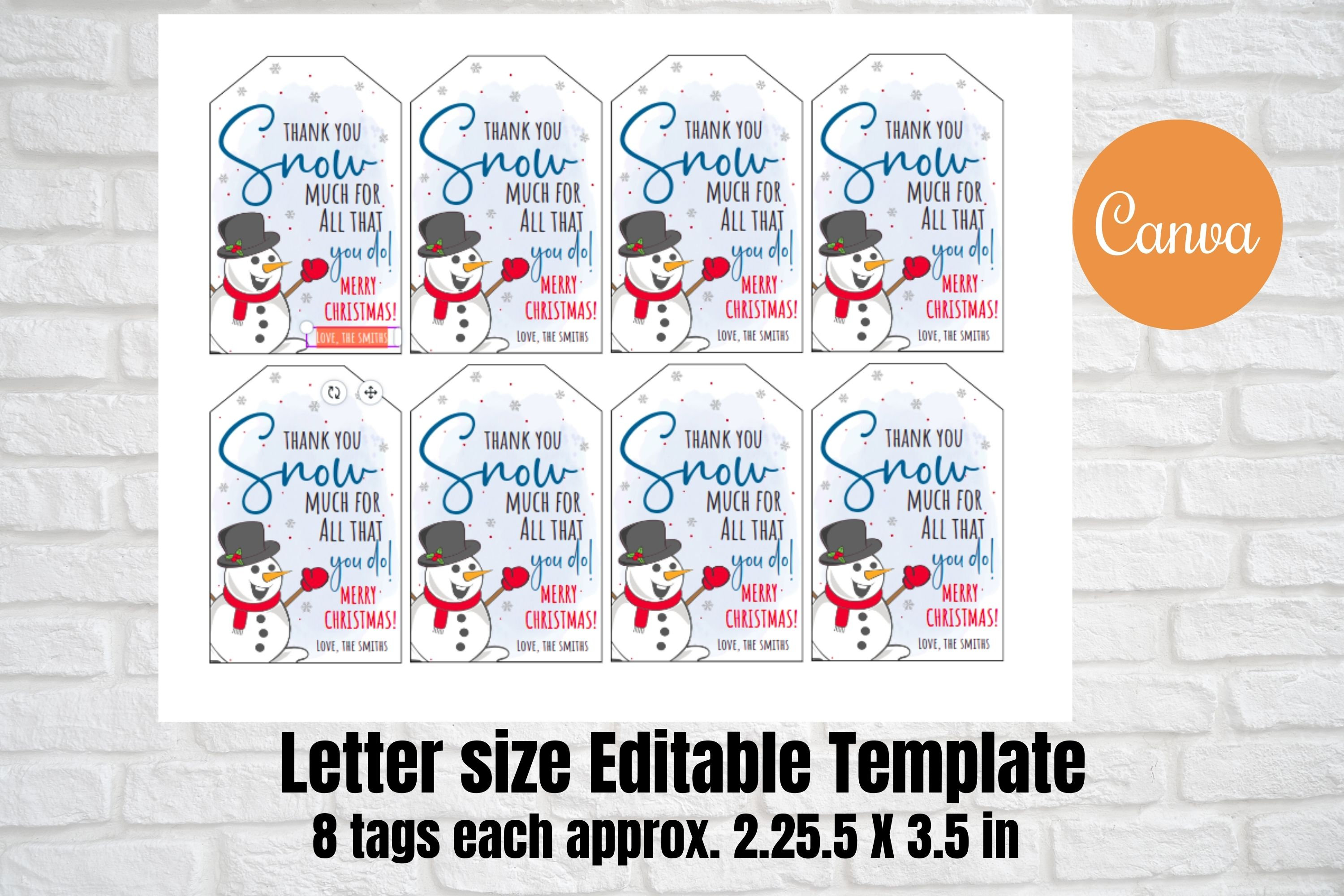 Christmas Gift Treat Tags Thank You Snow Much for All You Do - Etsy