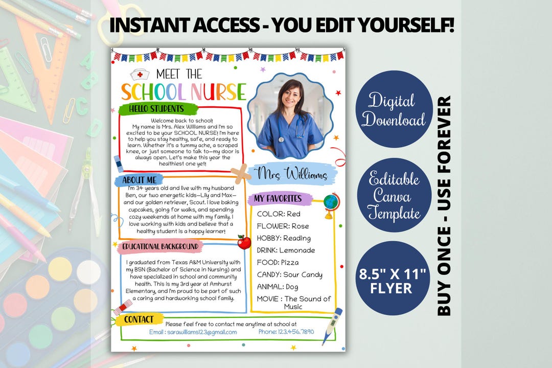 Colorful Meet the School Nurse Letter Flyer,back to School Note Nurse ...