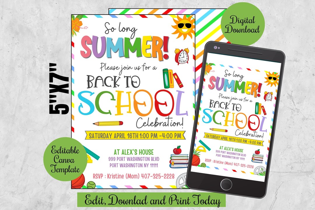 EDITABLE so Long Summer, Back to School Party Invite Evite ,kids Summer ...