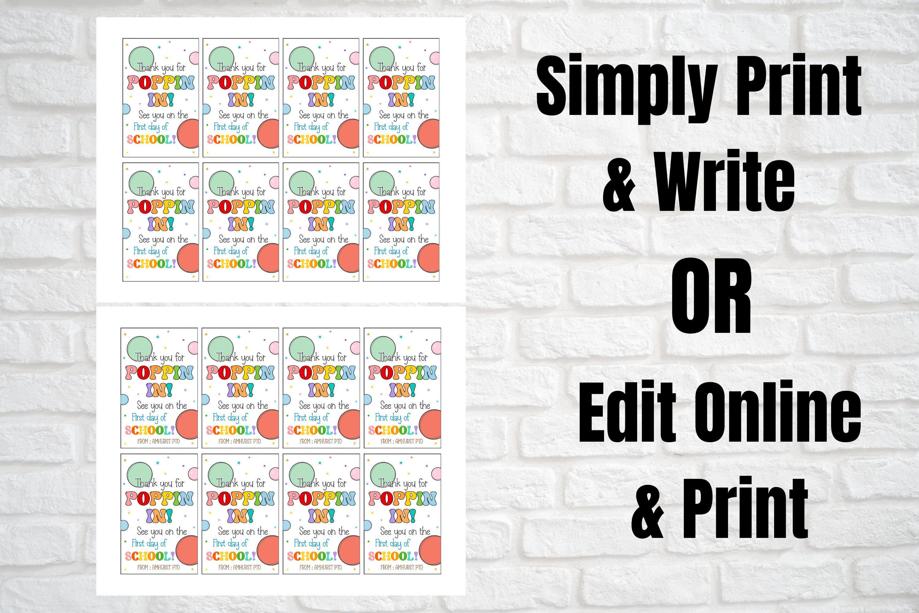 Lollipop Back to School Gift Tag, Thank You for Poppin In, See You on ...