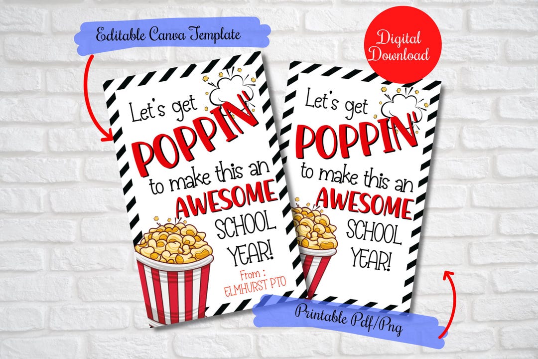 Back to School Popcorn Gift Tags, Let's Get Poppin' to Make This an ...