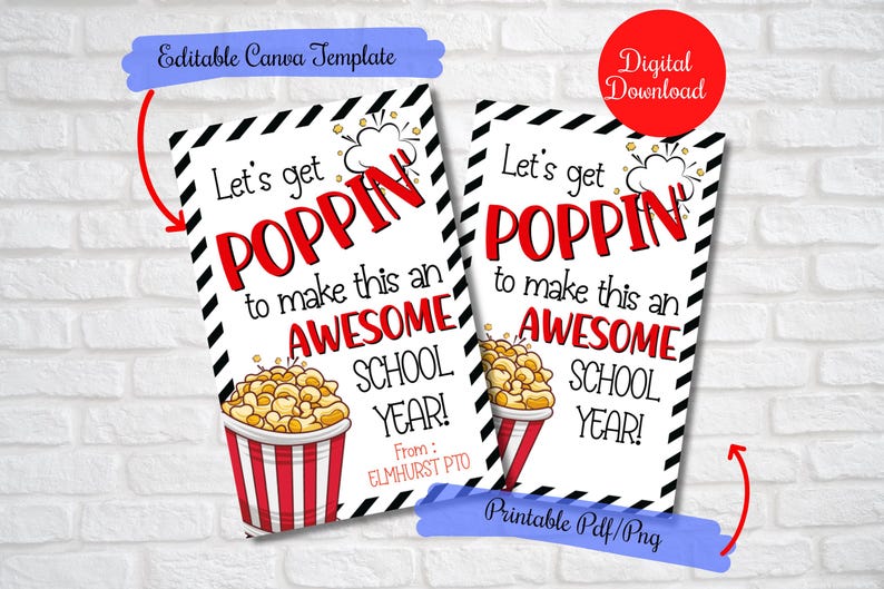Back to School Popcorn Gift Tags, Let's Get Poppin' to Make This an ...