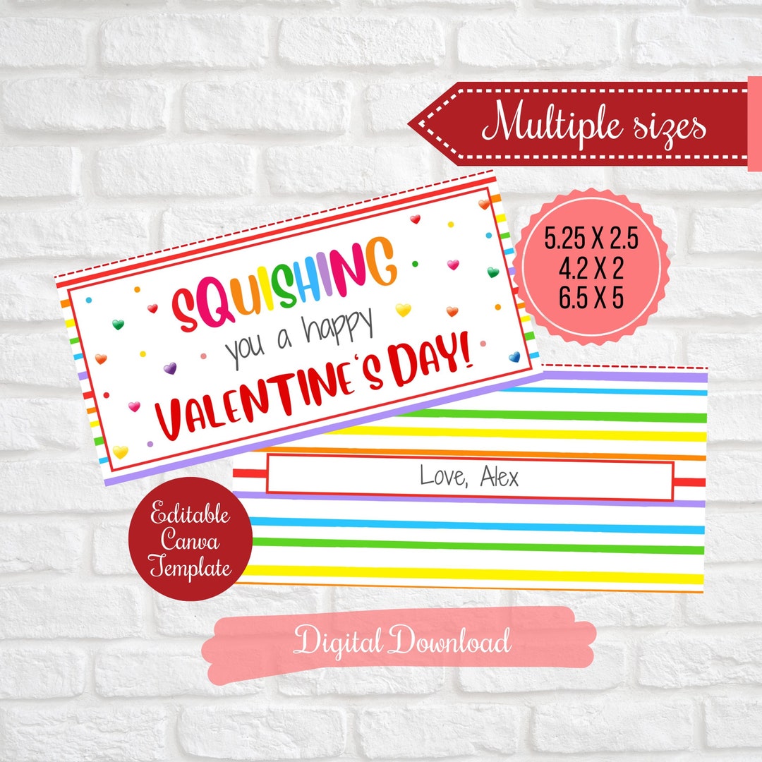 Squishing You a Happy Valentine Treat Bag Toppers, Fold Over Label for ...