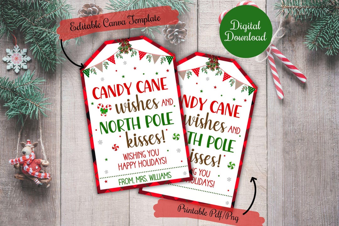 Candy Cane Wishes and North Pole Kisses Gift Tags,christmas Candy Cane ...