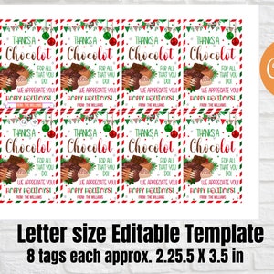 Thanks a Chocolot for All That You Do Gift Tags,christmas Chocolate ...