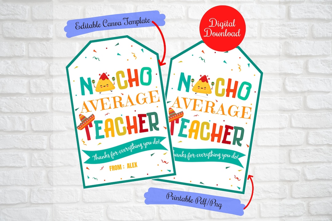 Nacho Average Teacher Editable Thank You Gift Tags, Teacher Staff ...