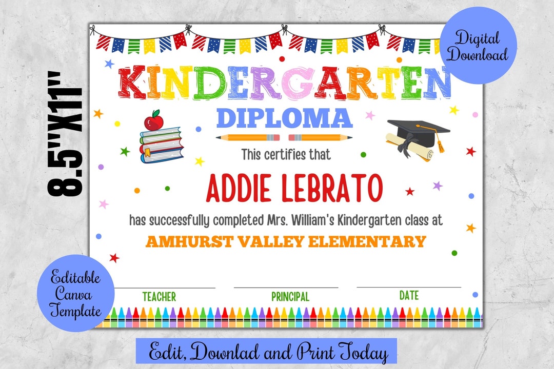 Editable Kindergarten Preschool Graduation Certificate Printable ...