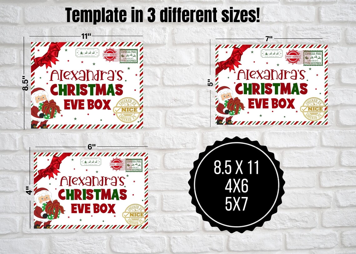 EDITABLE Christmas Eve Box Label personalized Christmas Eve | Etsy