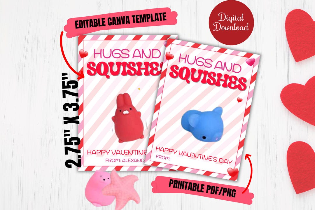 Squishy Toys Valentine Cards for Class, School Favors, Hugs and ...