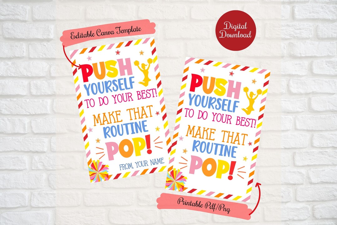 Push Pop Candy Cheer Tags, Push Yourself, Routine Pop, Cheer Team Gift ...