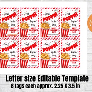 Valentine Popcorn Gift Tags Just Poppin by to Say Happy | Etsy