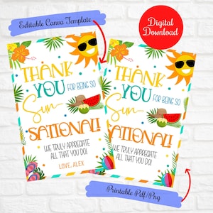 Thank You for Being so Sun Sational, Teacher Appreciation Week Gift ...