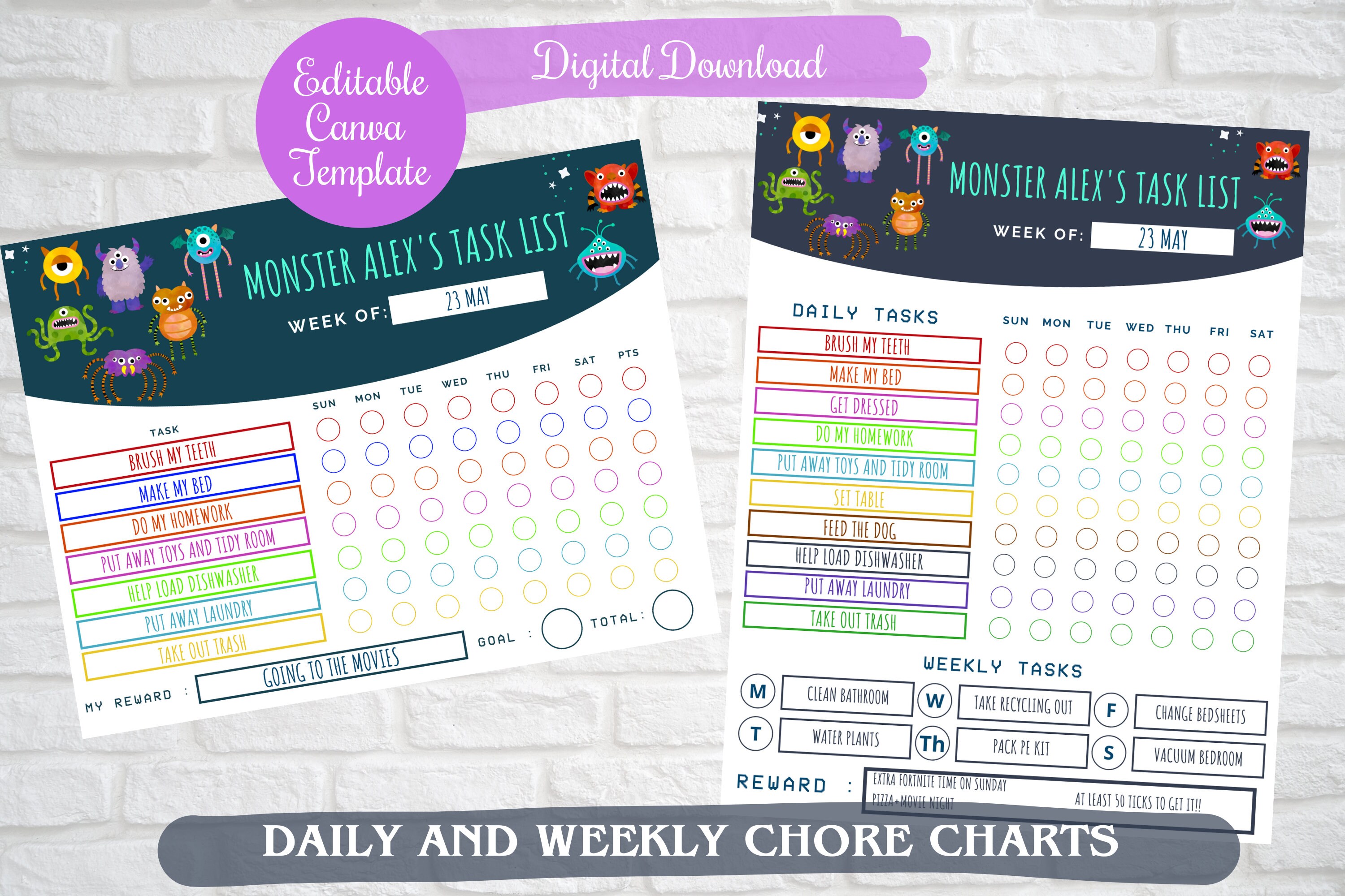 Cute Monster Themed Responsibility Chore Chart for Kids in - Etsy