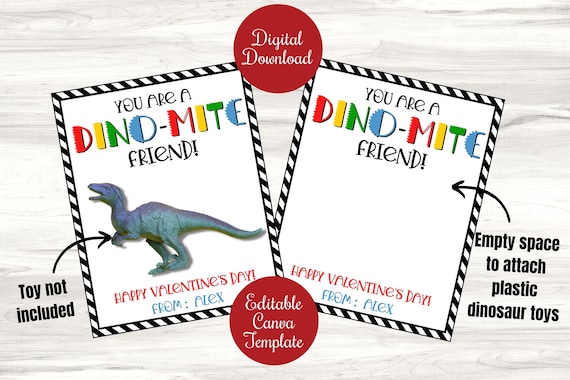 Dinomite Valentine Gift Tags Printable Editable Dinosaur | Etsy UK