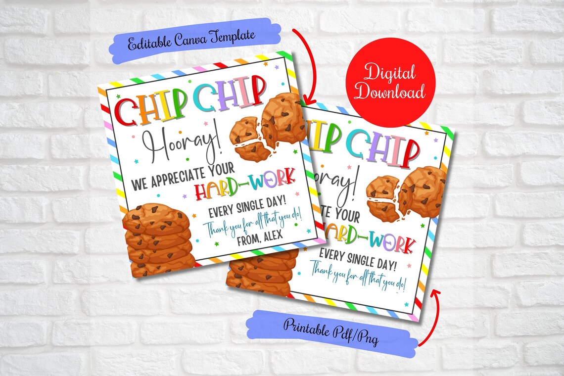 Teacher Cookie Appreciation Gift Tags, Chip Chip Hooray, We Appreciate ...