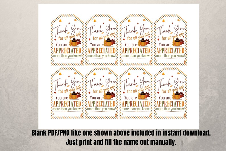 Thanksgiving Gift Treat Tags,thank You for All You Do Treat Tags ...